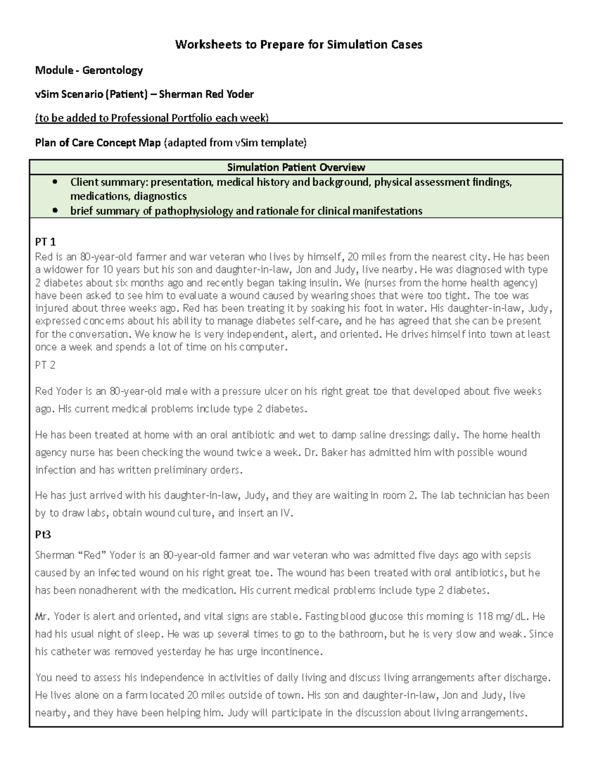 POC Sherman - Virtual Simulation Notes - Worksheets to Prepare for ...