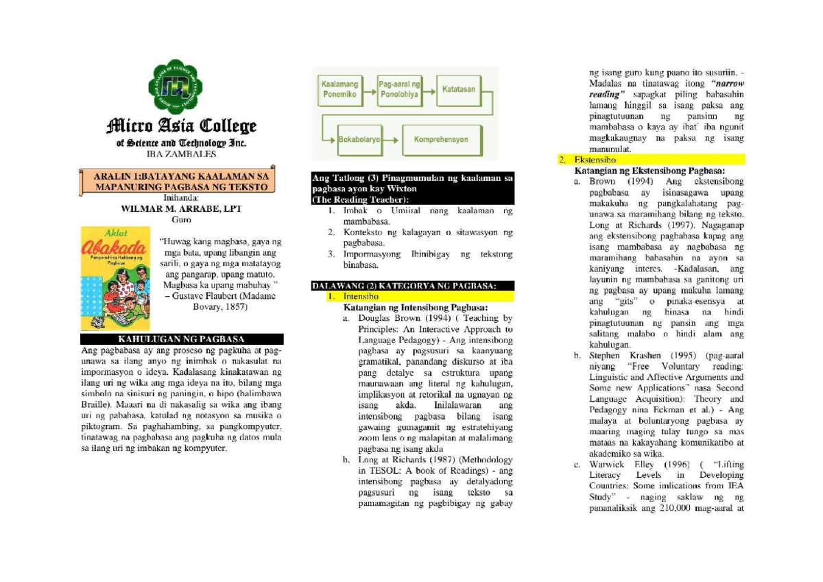 Pagbasa mod 1 - History - Studocu