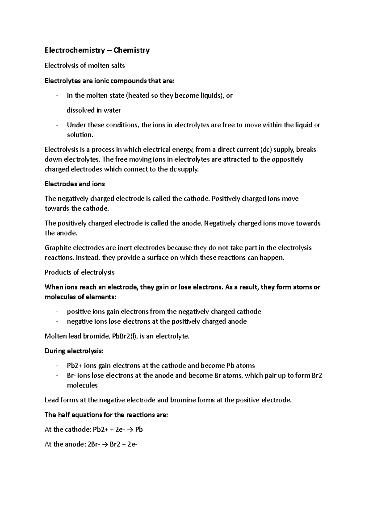 Electrochemistry - Lecture notes 3-6 - Electrochemistry – Chemistry ...