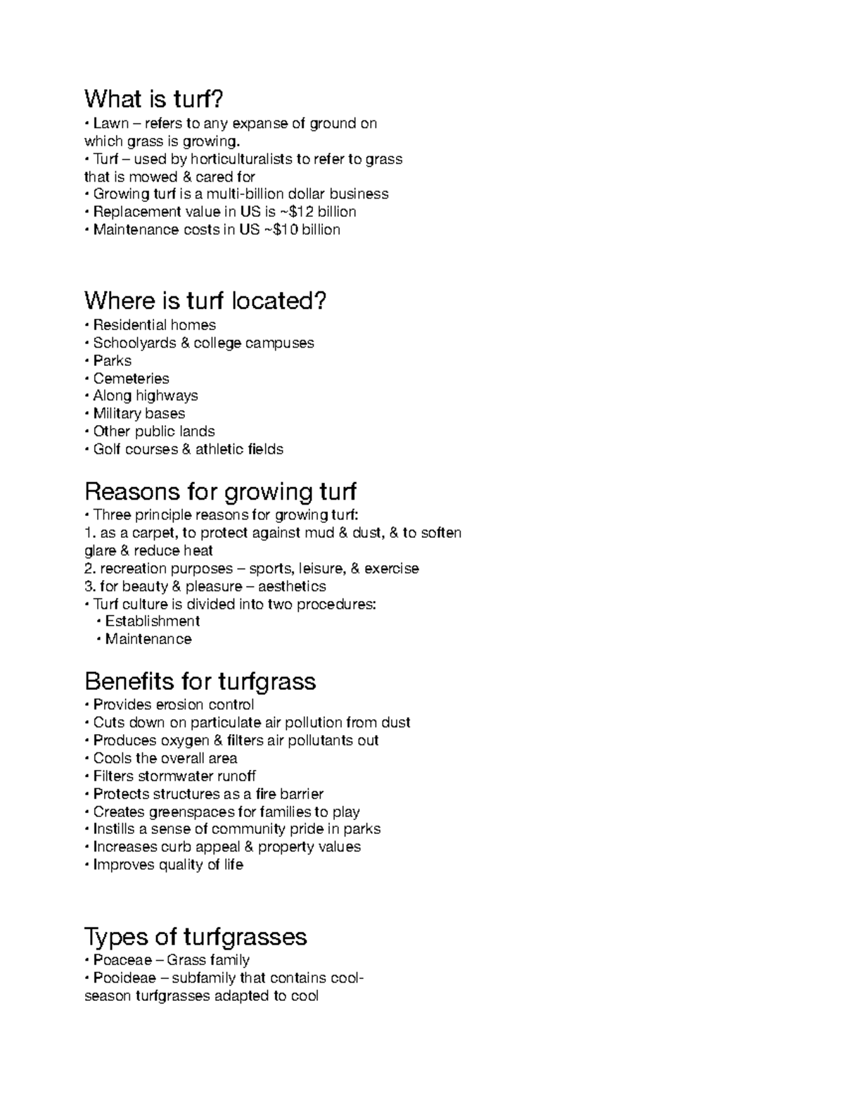 Plant Science Turf and Landscape - What is turf? • Lawn – refers to any ...