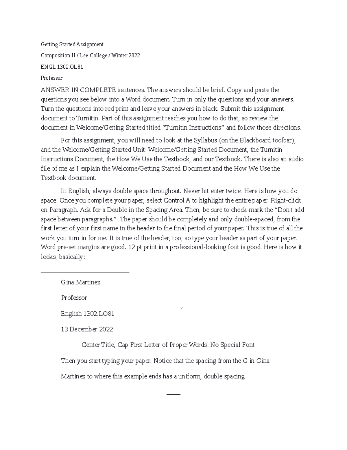 Getting Started Assignment - Getting Started Assignment Composition II / Lee College / Winter ...