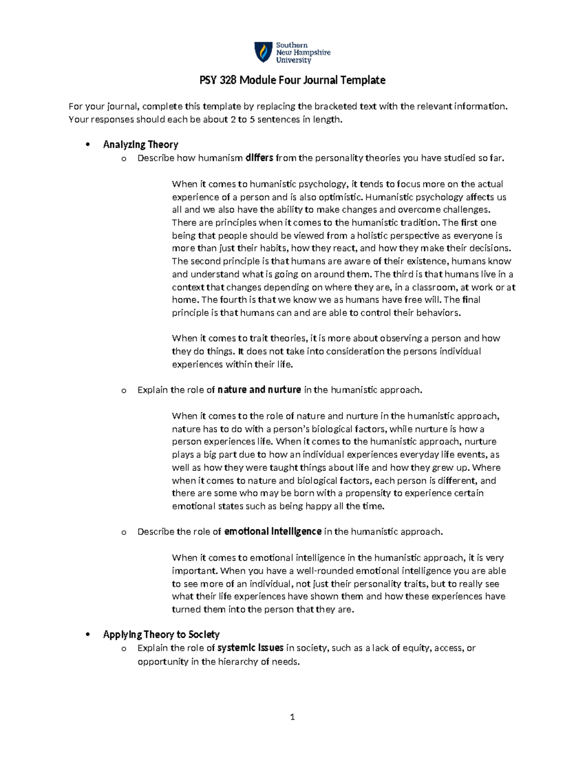 PSY 328 Module Four Journal Template - PSY 328 Module Four Journal ...
