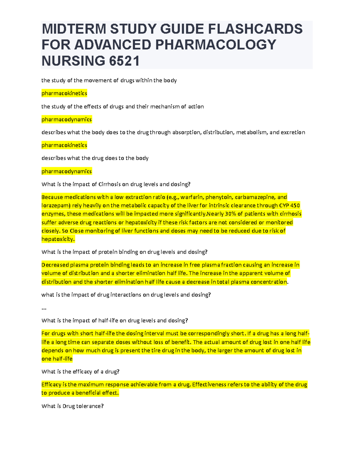 Midterm Study Guide Flashcards FOR Advanced Pharmacology Nursing 6521 ...