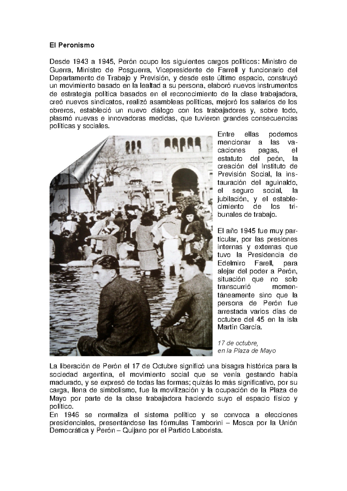 El Peronismo primera presidencia - El Peronismo Desde 1943 a 1945 ...