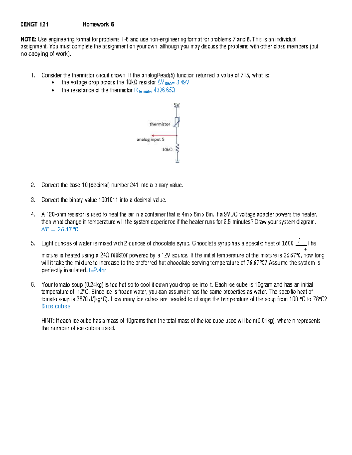 Homework 6 Fully Answered 0engt 121 Homework 6 Note Use Engineering Format For Problems 1 6