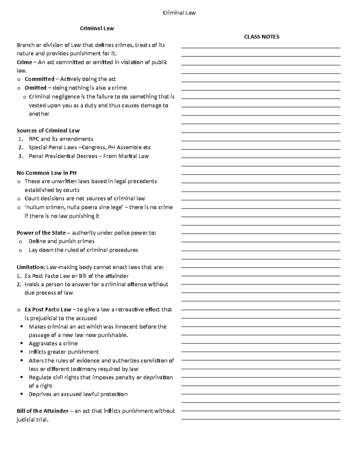 Criminal Law Notes - First Meeting - Criminal Law Branch or division of ...