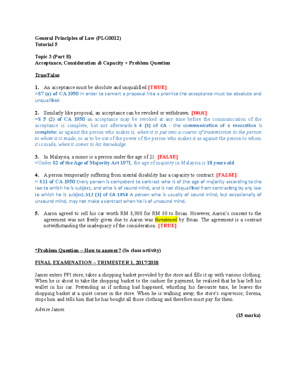 TUT 5 - Topic 3 (PART B) - GOOD JOB - General Principles of Law ...