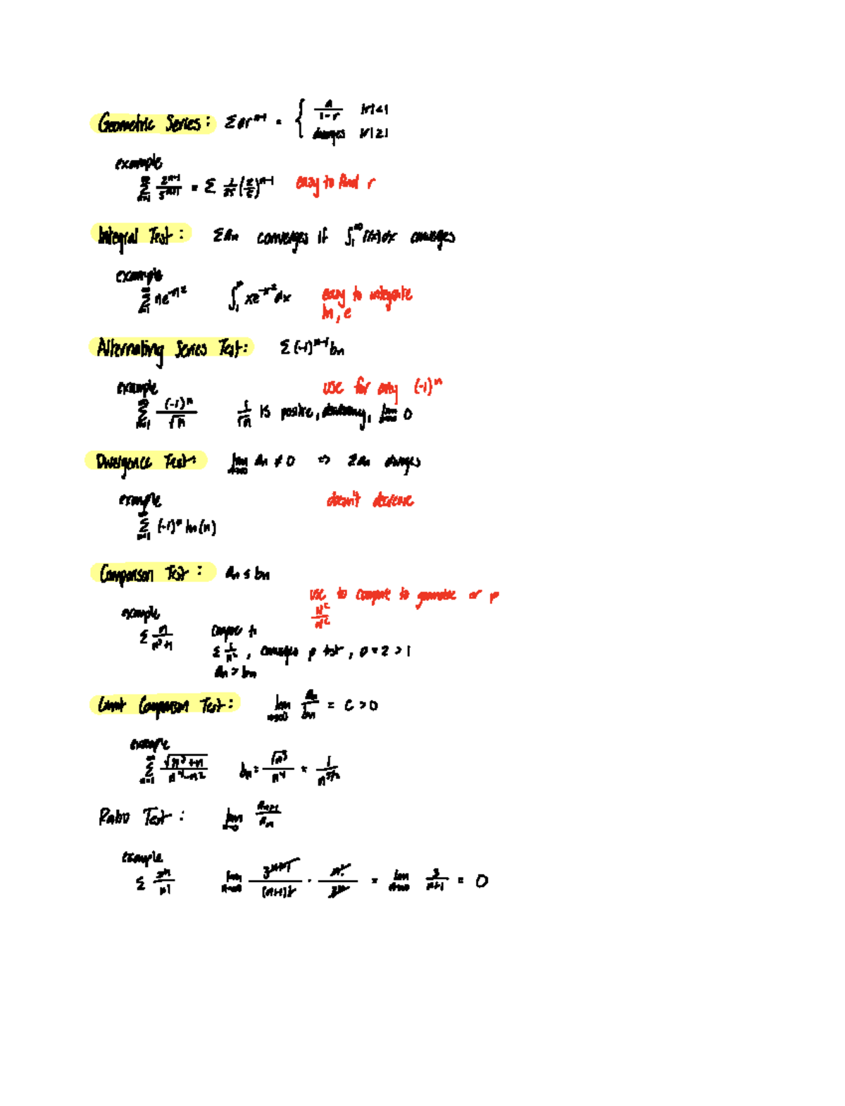 Math 122 Convergence Tests Lecture Notes - Geometric Series Earnt Er ...