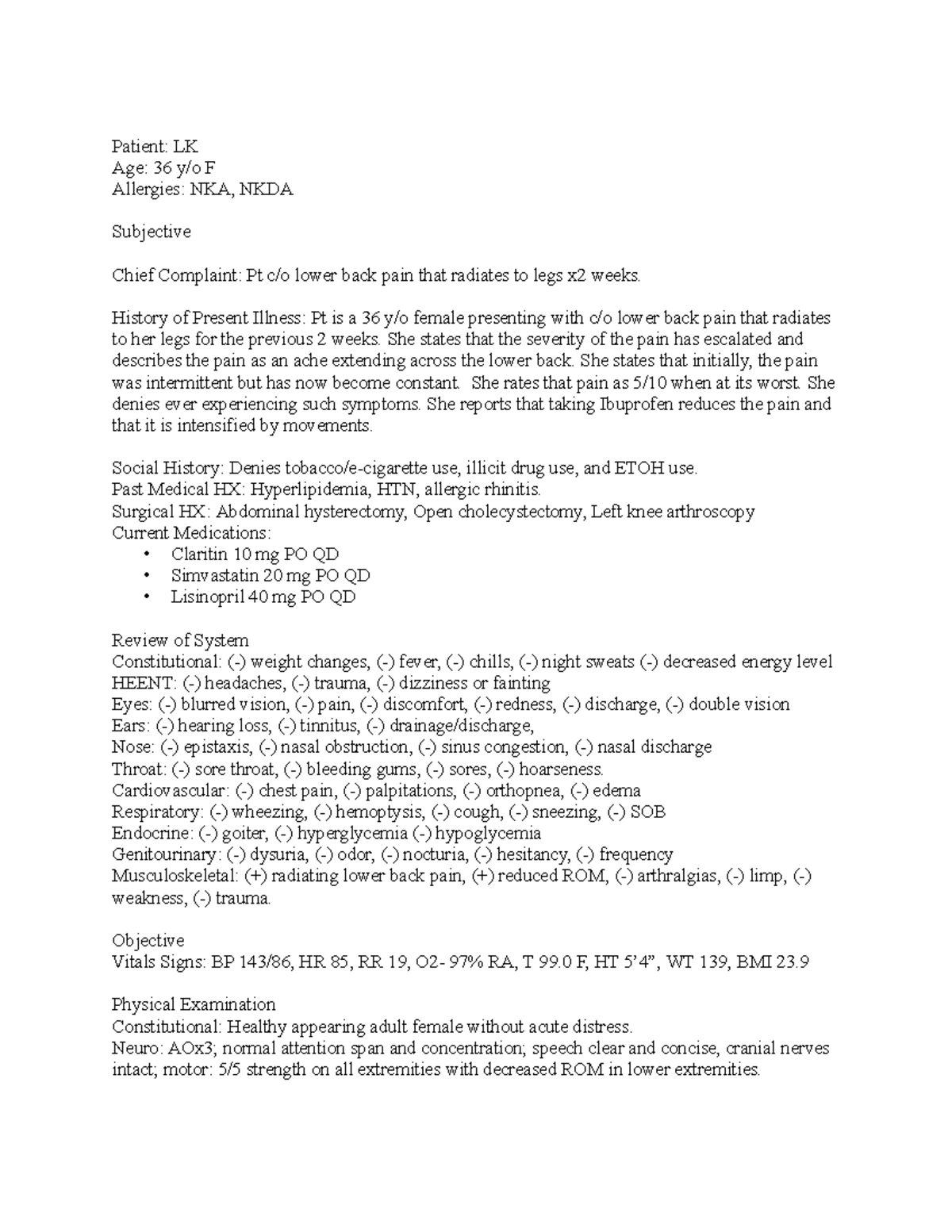 SOAP NOTE #31 - Assignment coursework for nursing course - Patient: LK ...