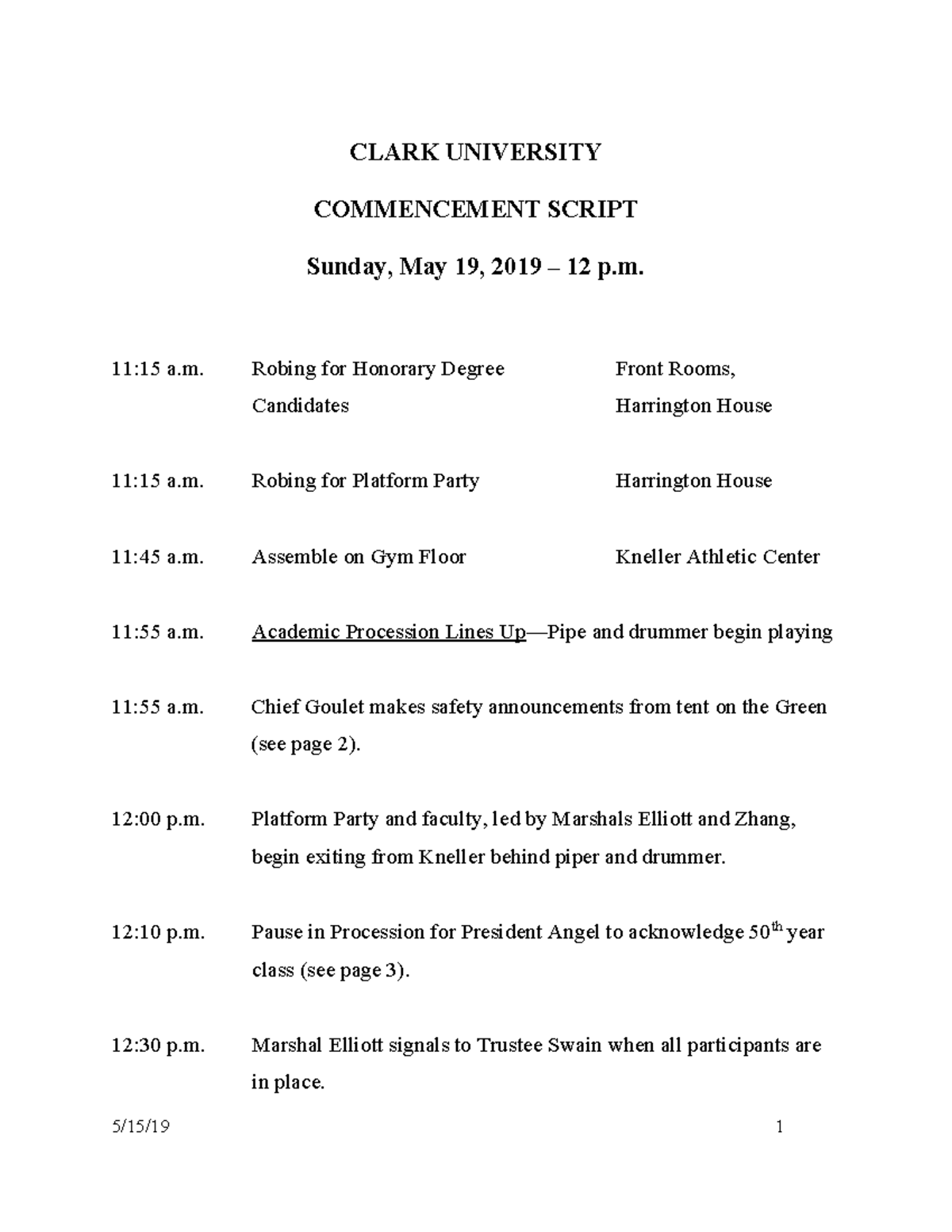 Commencement- Script-2019 - 5/15 /1 9 1 CLARK UNIVERSITY COMMENCEMENT ...