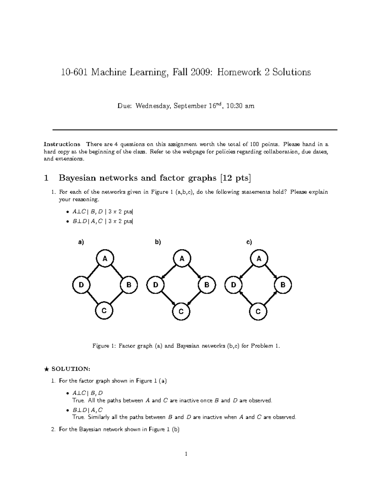 Hw2 sol - awe - 10-601 Machine Learning, Fall 2009: Homework 2 ...