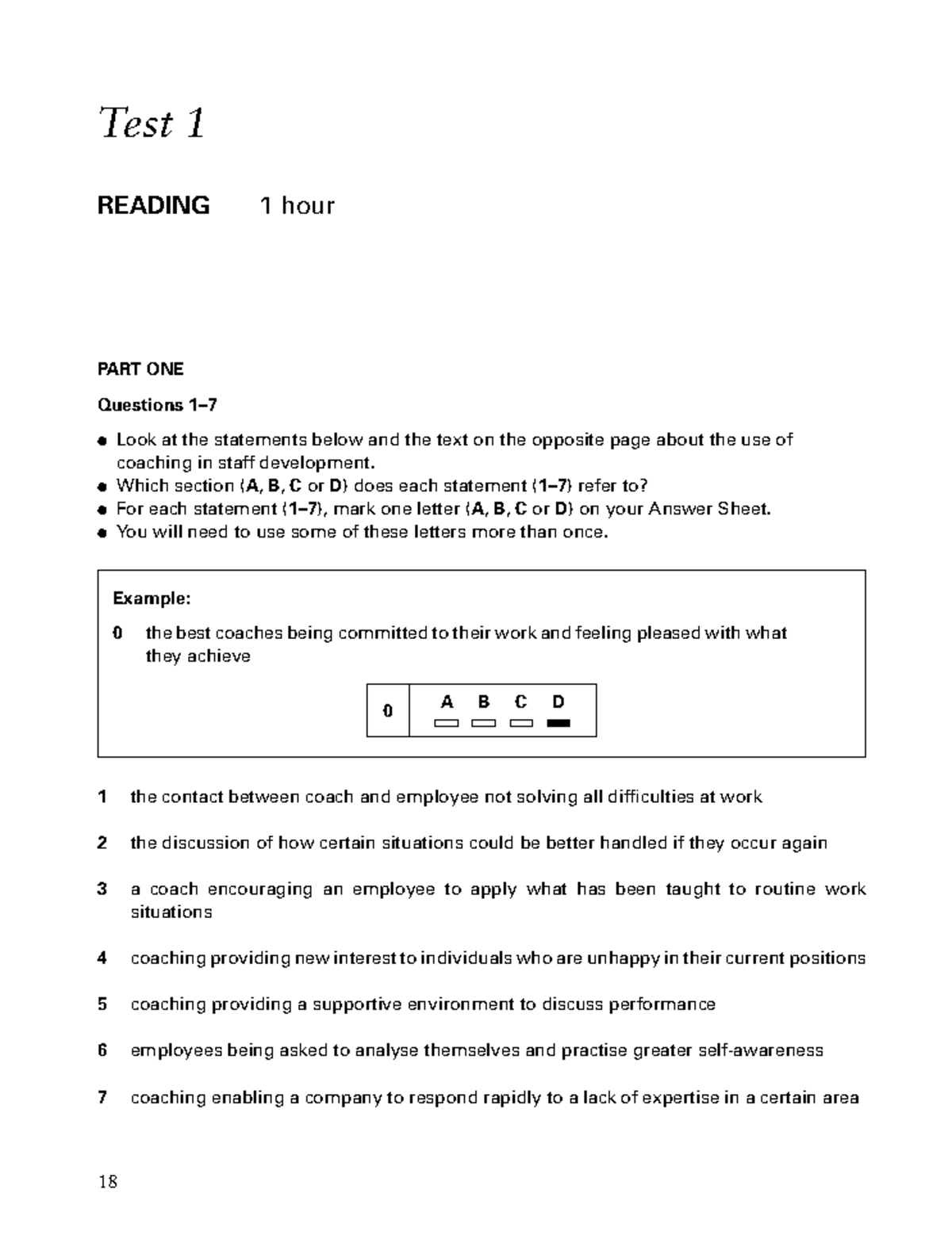 test english... - Test 1 READING 1 hour PART ONE Questions 1– Look at ...