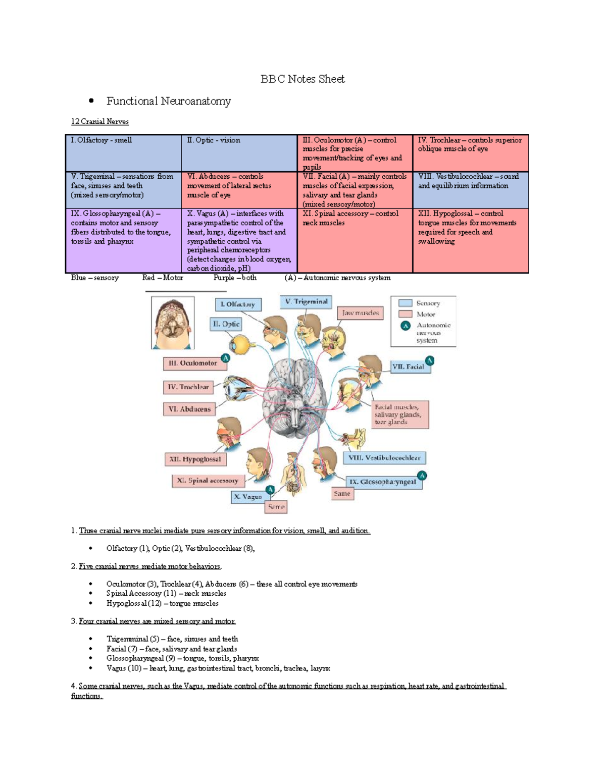 AS.080.141 Foundations of Brain, Behavior, and Cognition - Notes Sheet ...