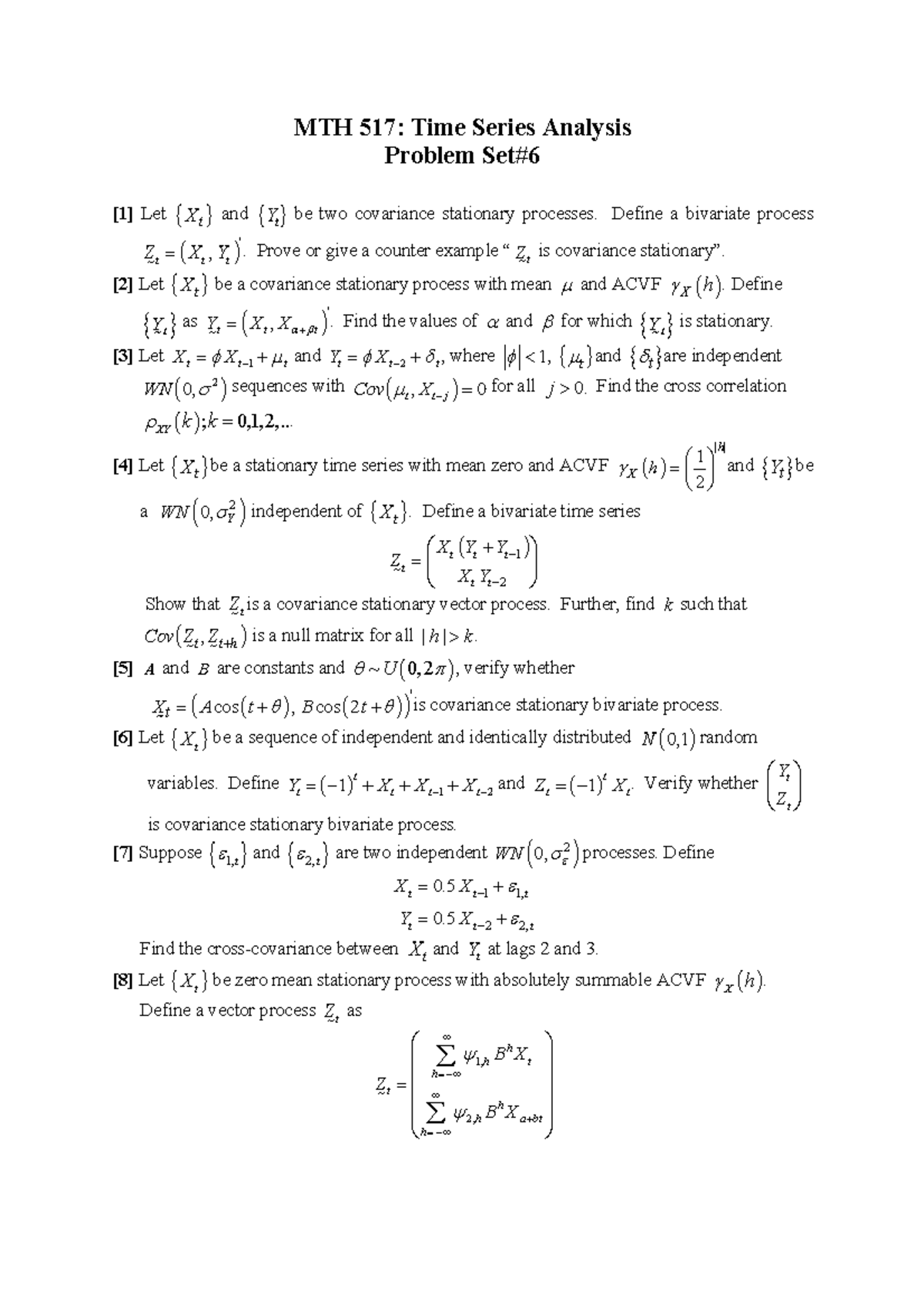 MTH517 6 2022 - Assignment 6 - MTH 517: Time Series Analysis Problem ...