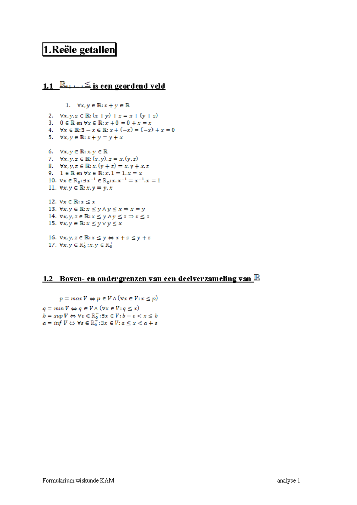 3e graad analyse - Opdracht - 1ële getallen 1 is een geordend veld 1 ...