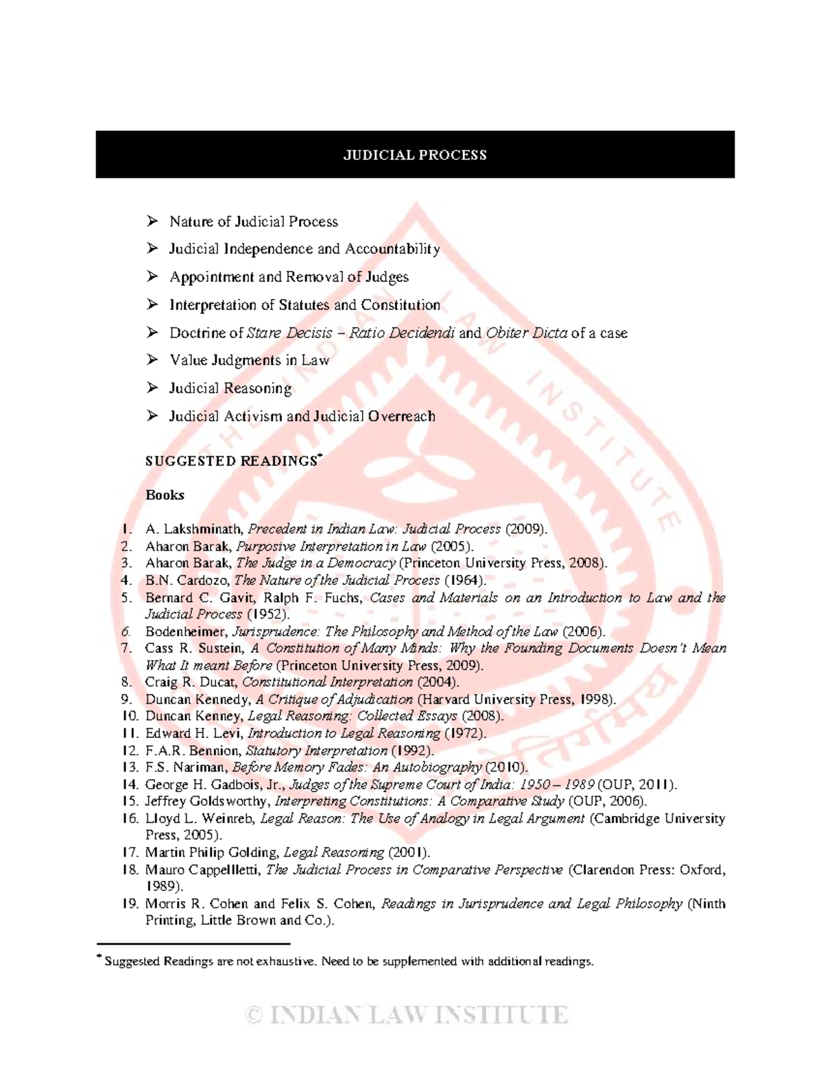 Judicial Process - Notes - JUDICIAL PROCESS ÿ Nature of Judicial ...