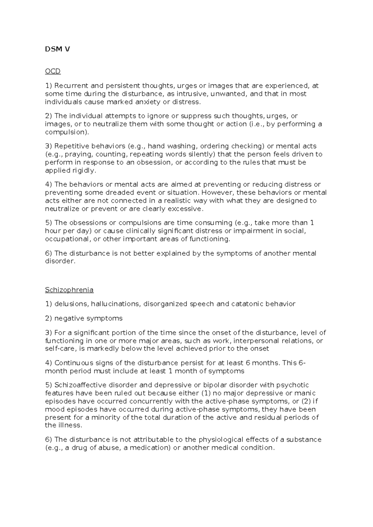 DSM V - lecture notes for disorders - DSM V OCD Recurrent and ...