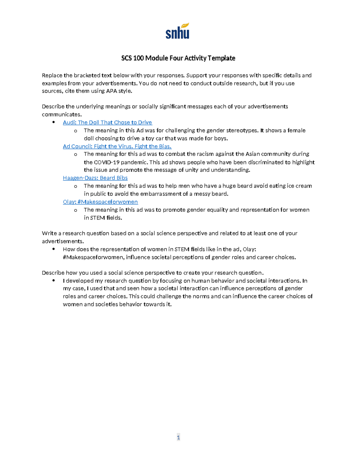 SCS 100 Module Four Activity Pj U - SCS 100 Module Four Activity ...