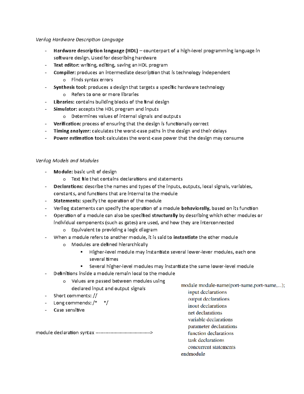 Lec 7 Introduction To System Verilog Verilog Hardware Description