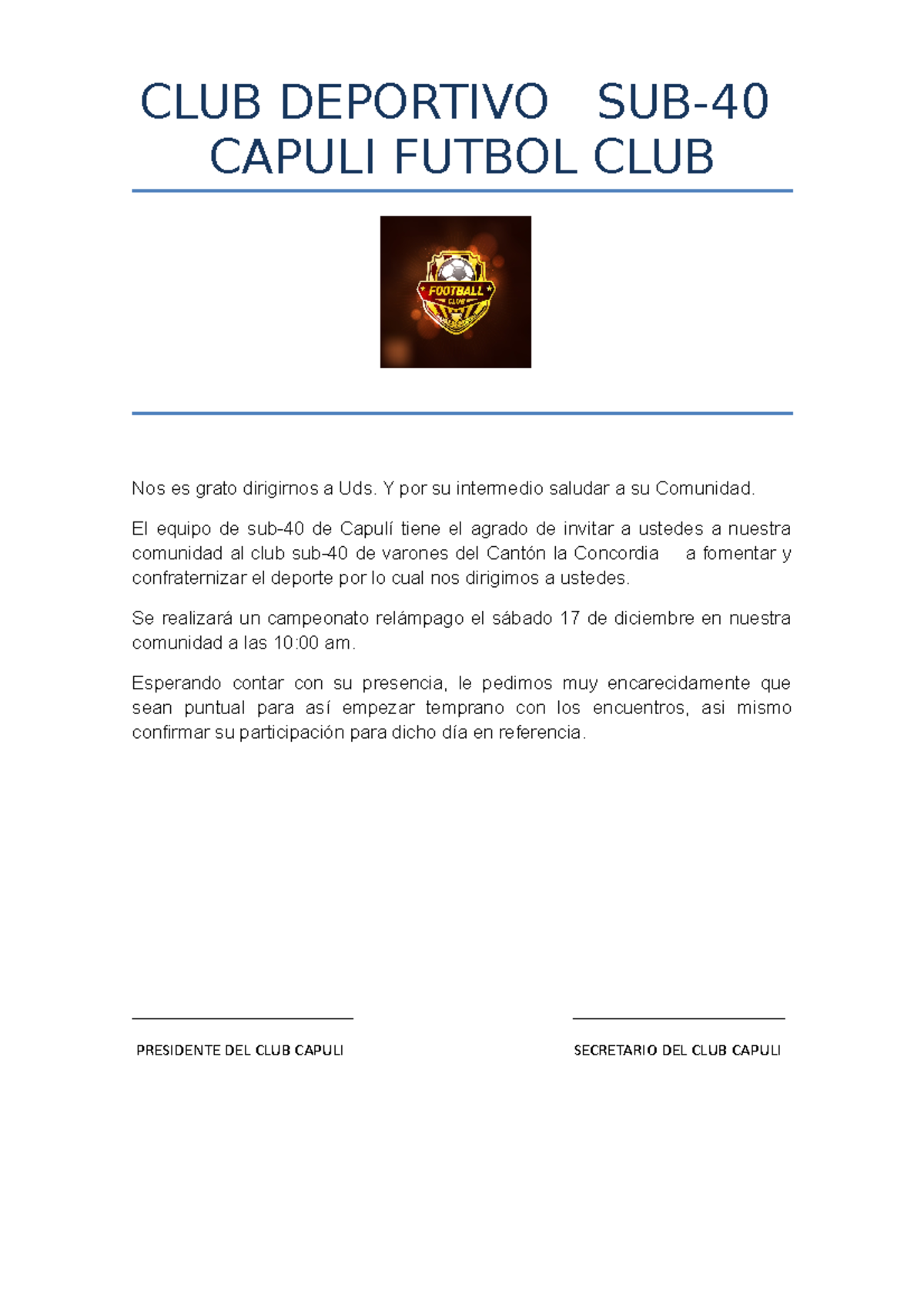 CLUB Deportivo - apuntes - CLUB DEPORTIVO SUB- CAPULI FUTBOL CLUB Nos ...