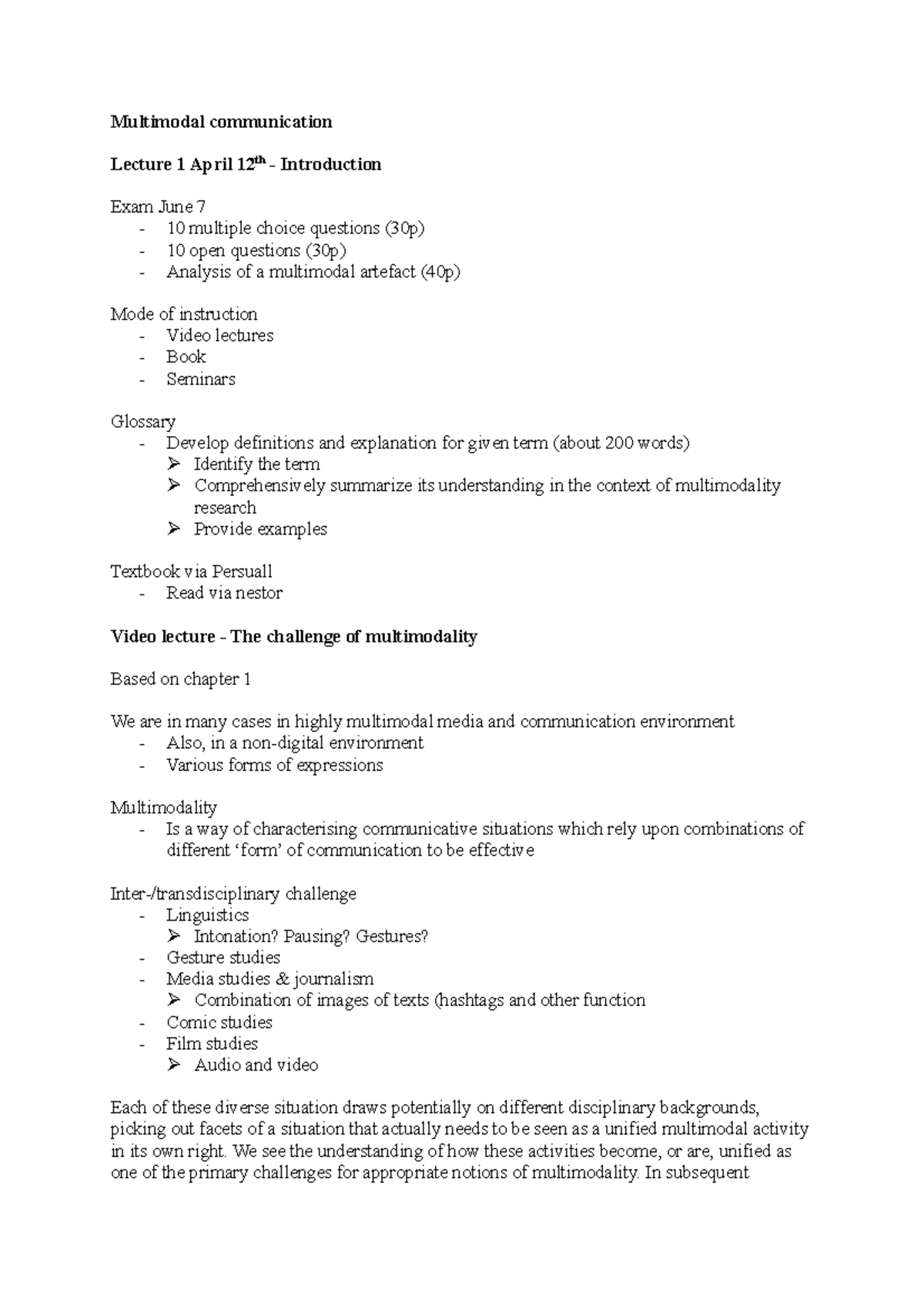 Multimodal communication notes lectures and seminars - Multimodal ...