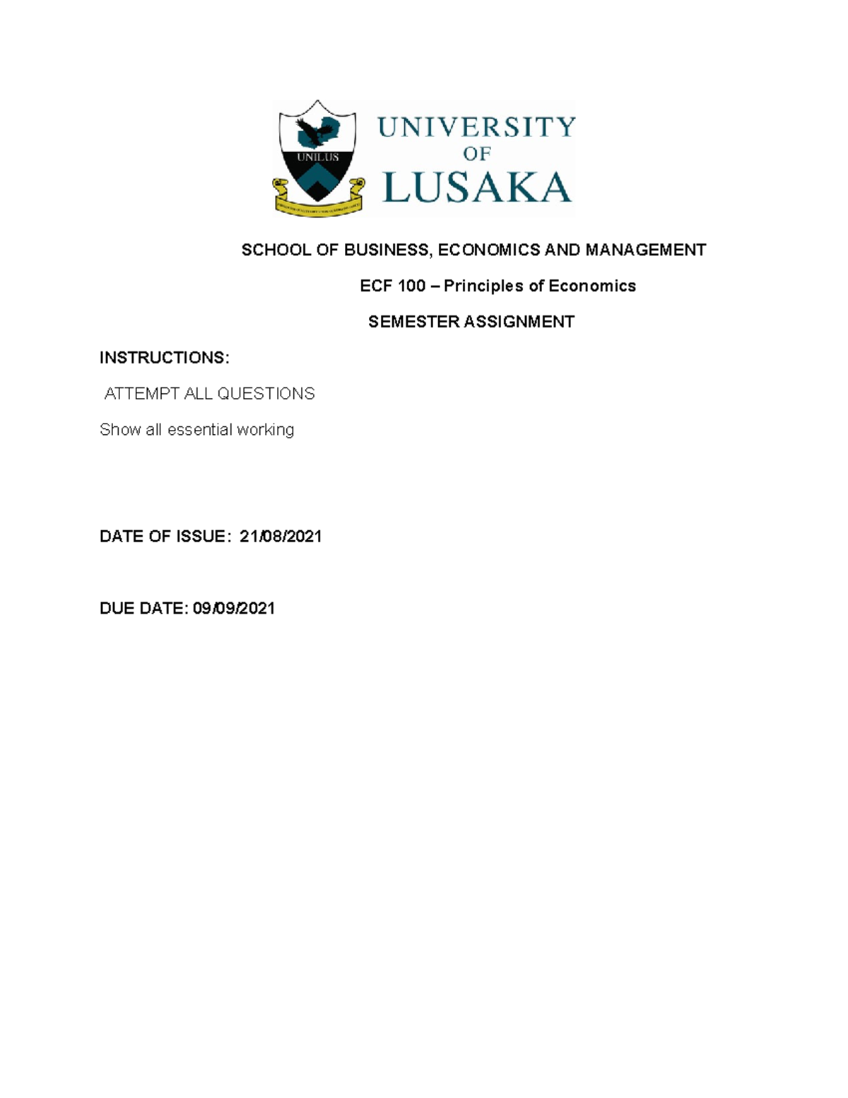 business administration 100 S2 2021 Assignment - SCHOOL OF BUSINESS ...
