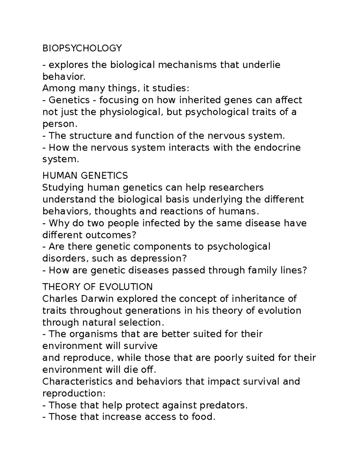 Biopsychology Study Guide - BIOPSYCHOLOGY explores the biological ...