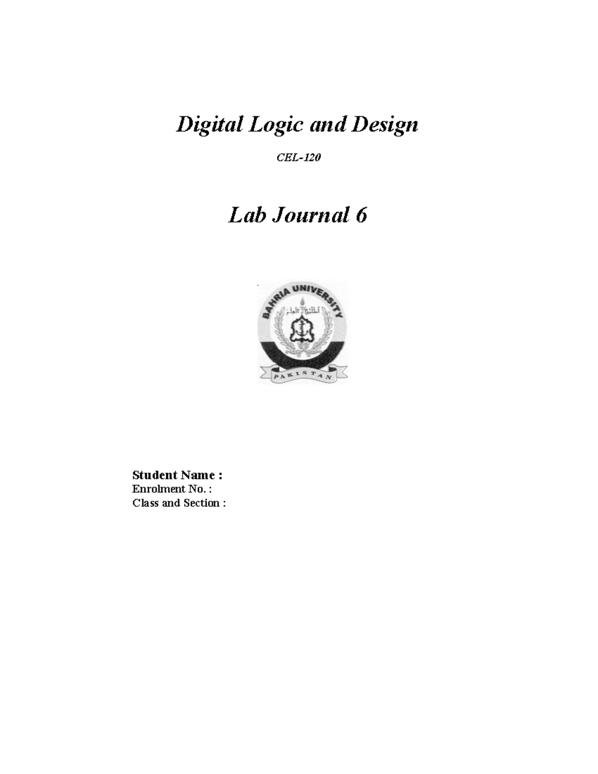 Lab-Journal-6-DLD-29102020-114053 am - Digital Logic and Design CEL ...