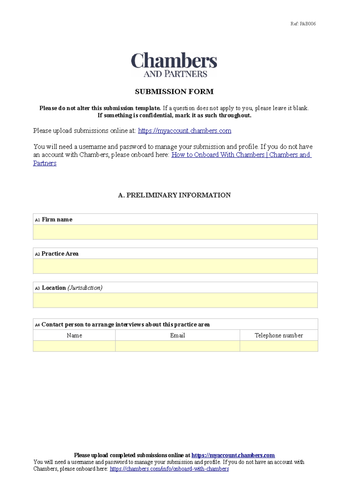 Chambers latin america submission form 2023 - Ref: PAB SUBMISSION FORM ...