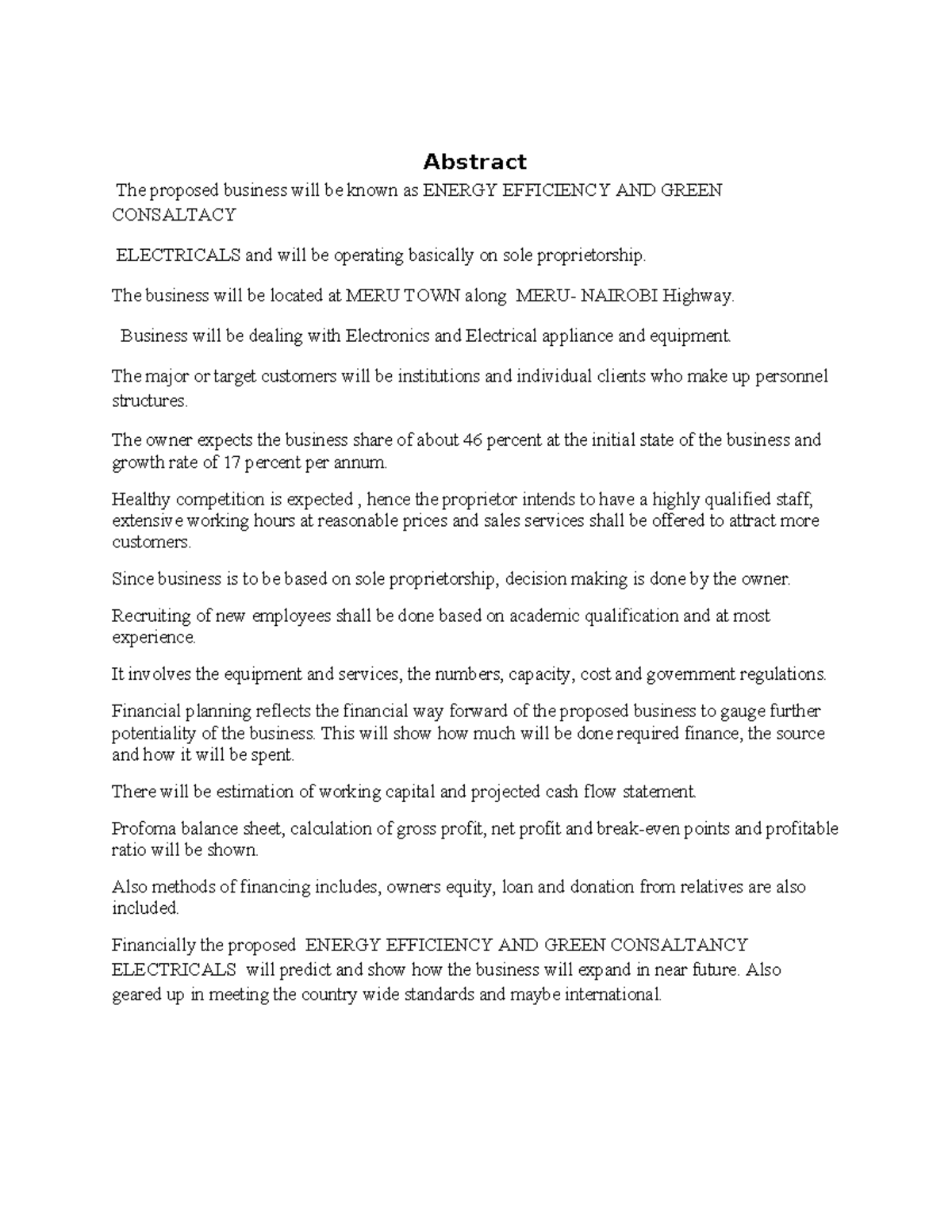 Electrical engineering - Abstract The proposed business will be known ...