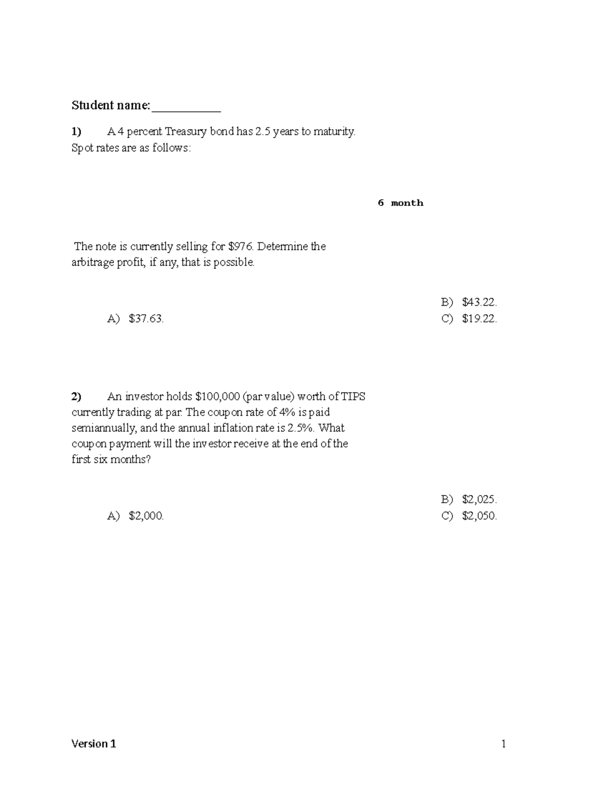 Fixed Income version 1 - Corporate Finance sample test for exam ...