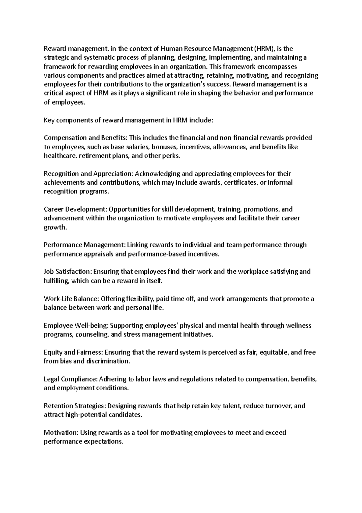 Reward management - good notes - Reward management, in the context of ...