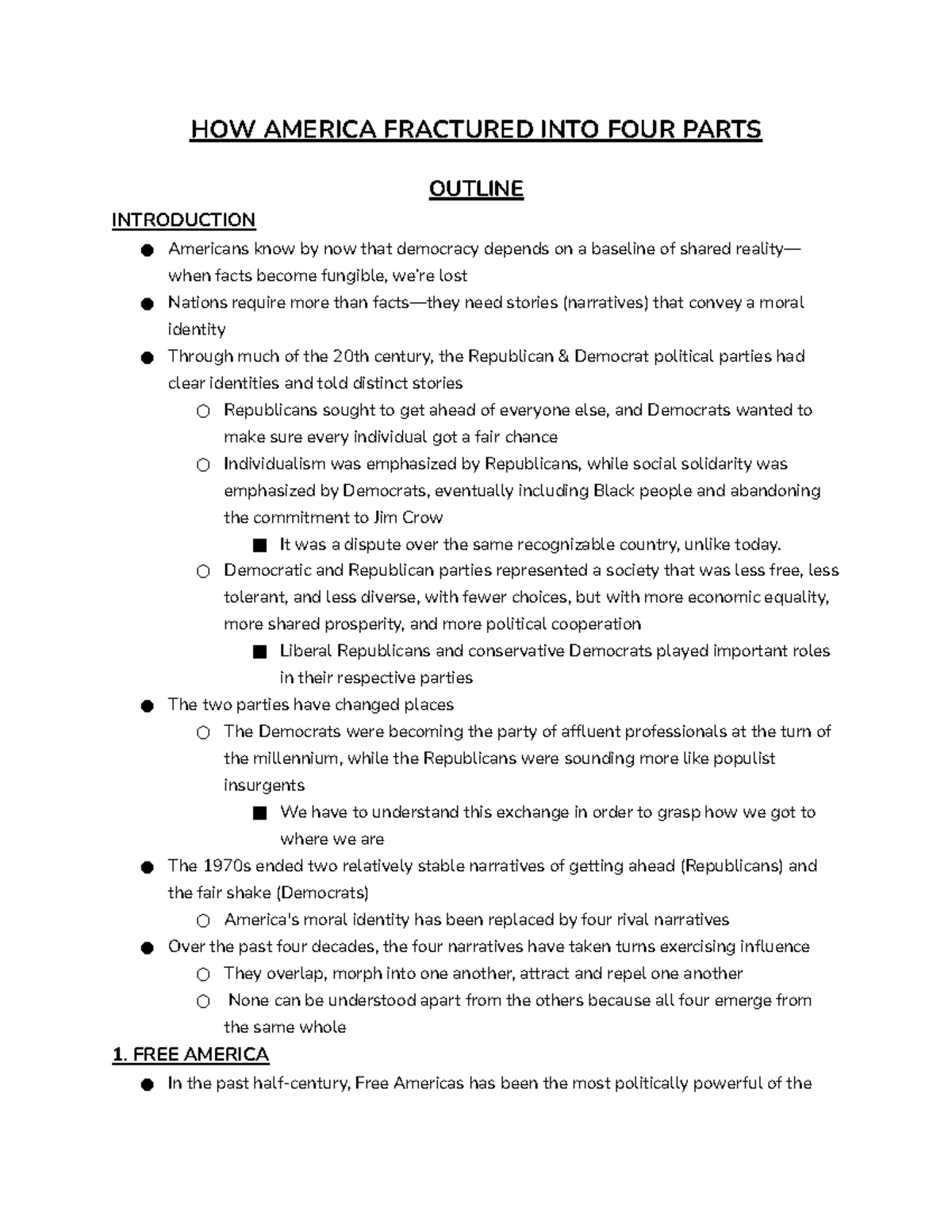 HOW America Fractured INTO FOUR Parts Outline - HOW AMERICA FRACTURED ...