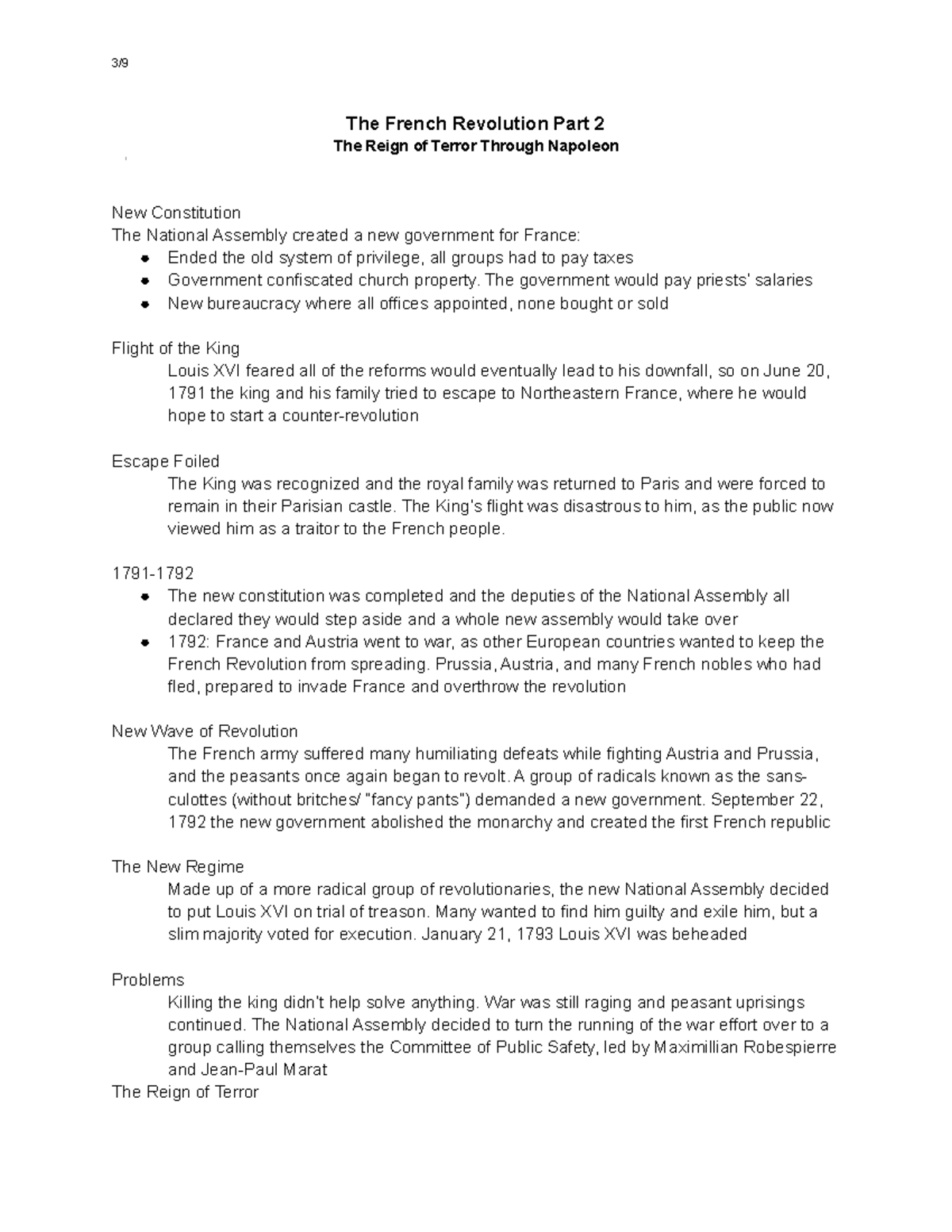 The French Revolution Part 2 (notes) - The French Revolution Part 2 The ...