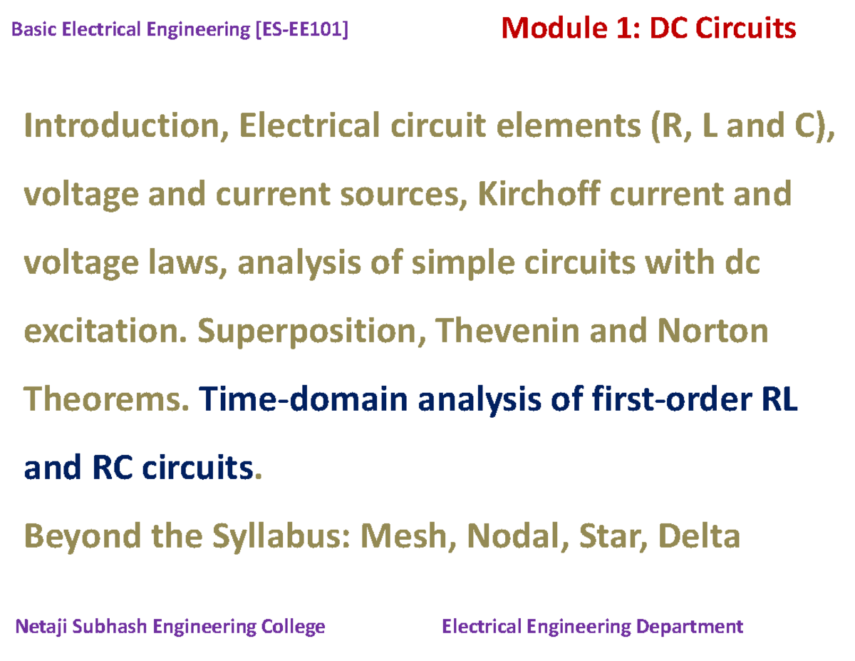 Basic Electrical Engineering - Netword Theorems - Basic Electrical Engineering [ES-EE101] Module ...