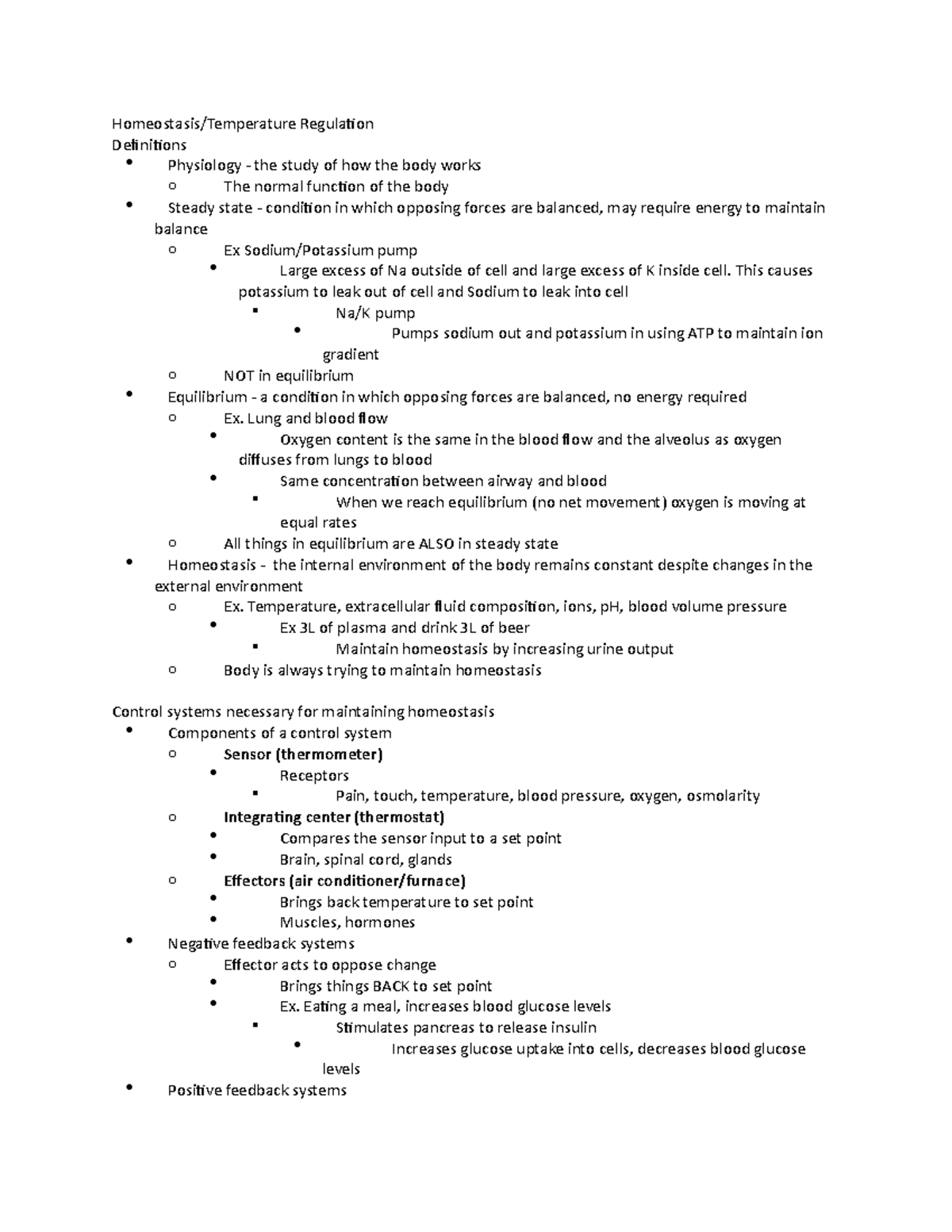 Homeostasis and Temperature Regulation - Homeostasis/Temperature ...