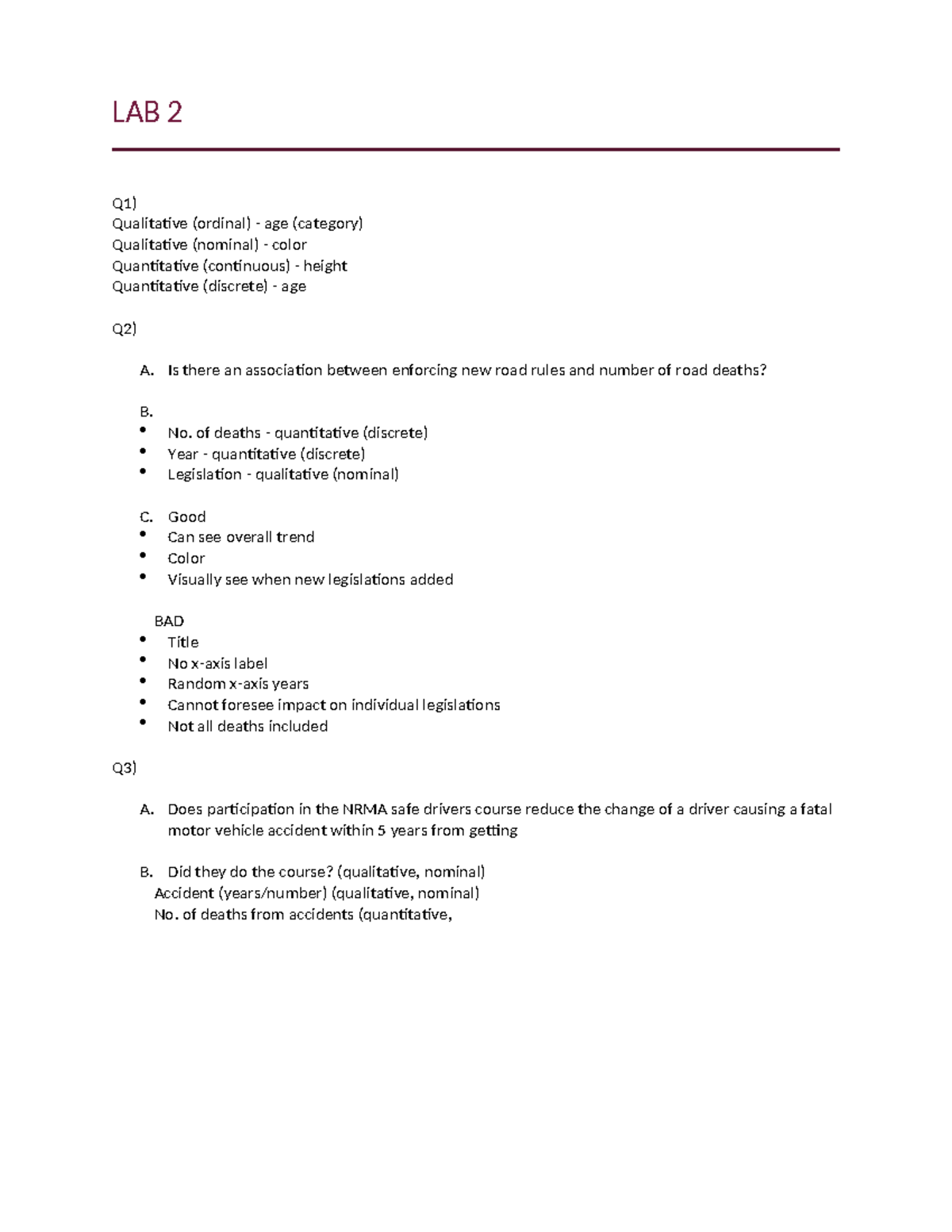 LAB 2 - ddd - LAB 2 Q1) Qualitative (ordinal) - age (category ...