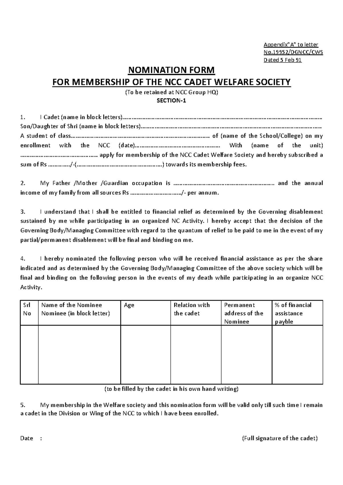 CWS FORM - Summary Accounting - Appendix”A” to letter No/DGNCC/CWS ...
