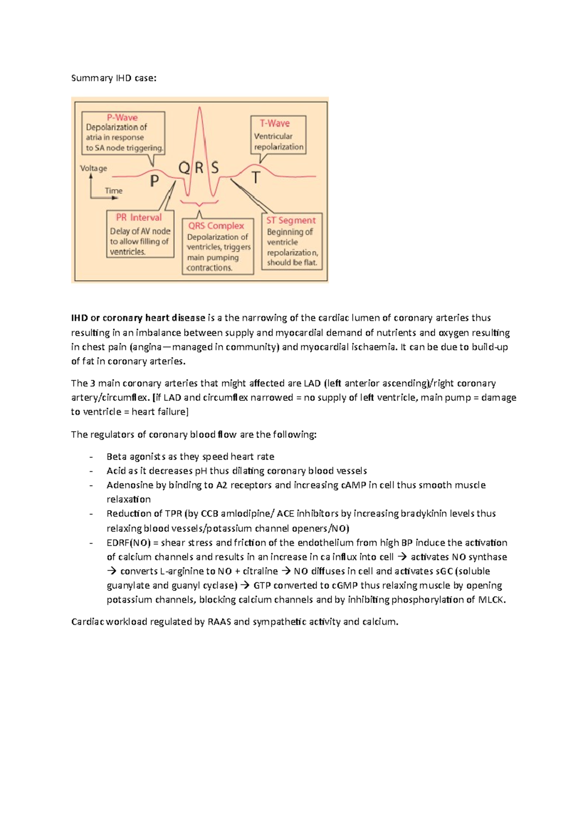 Summary IHD case - Notes on all lectures from the Ischemic heart ...