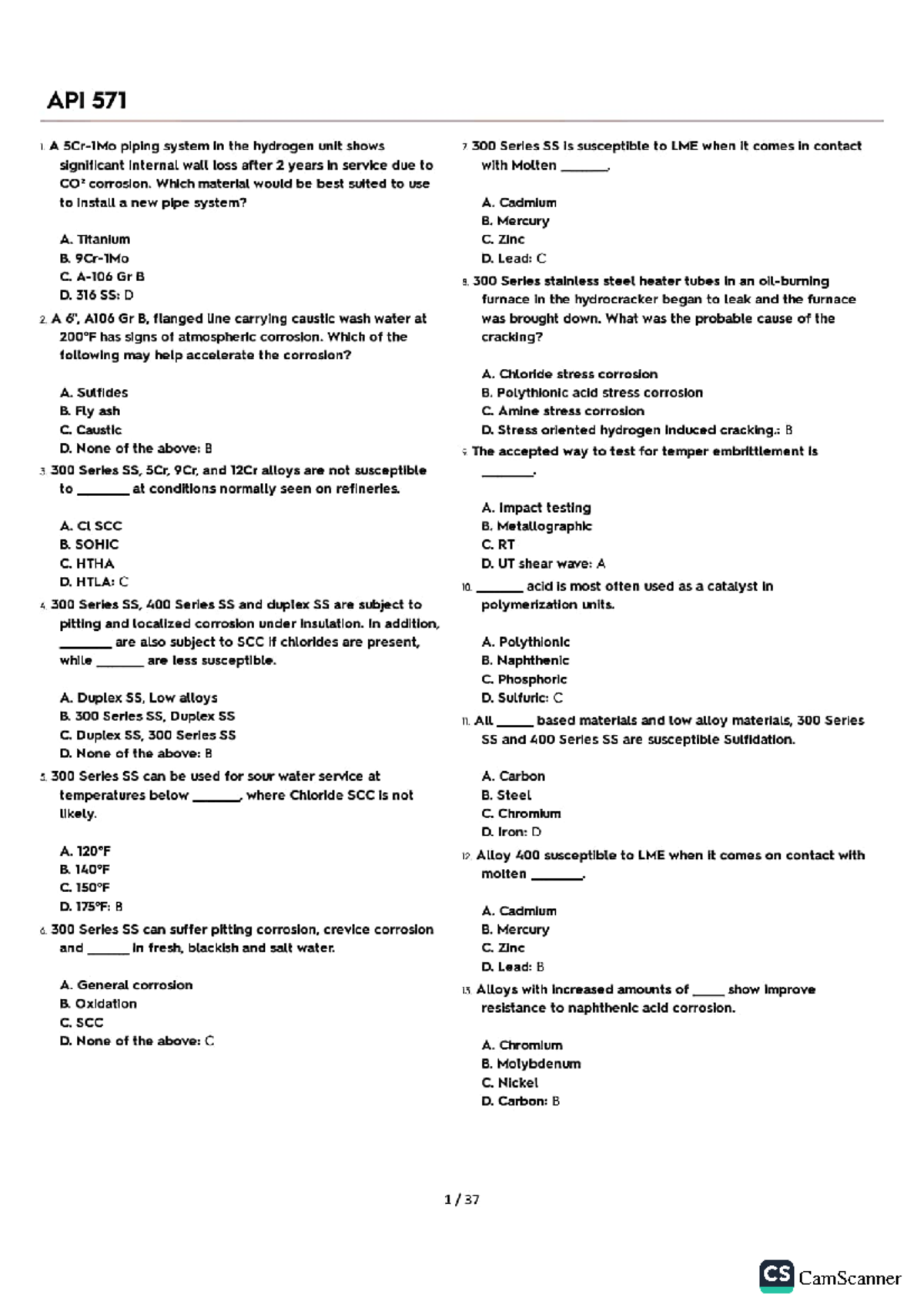 P12 - Api 570 1 exam questions piping quiz. - Api 570 1 exam questions ...