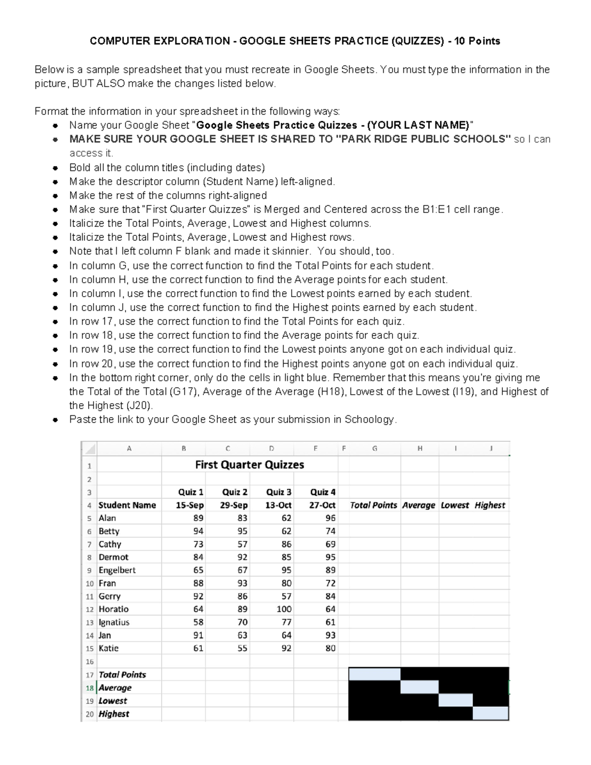 202 - Google Sheets Practice Quizzes - COMPUTER EXPLORATION - GOOGLE ...