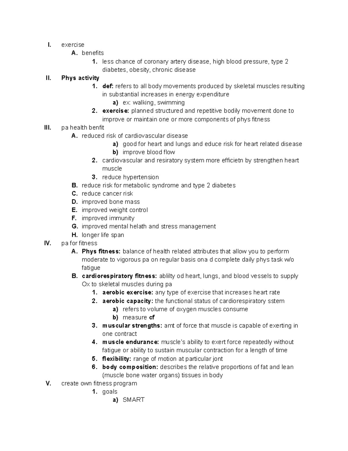 Copy of ch 9 phys fitness - I. exercise A. benefits 1. less chance of ...