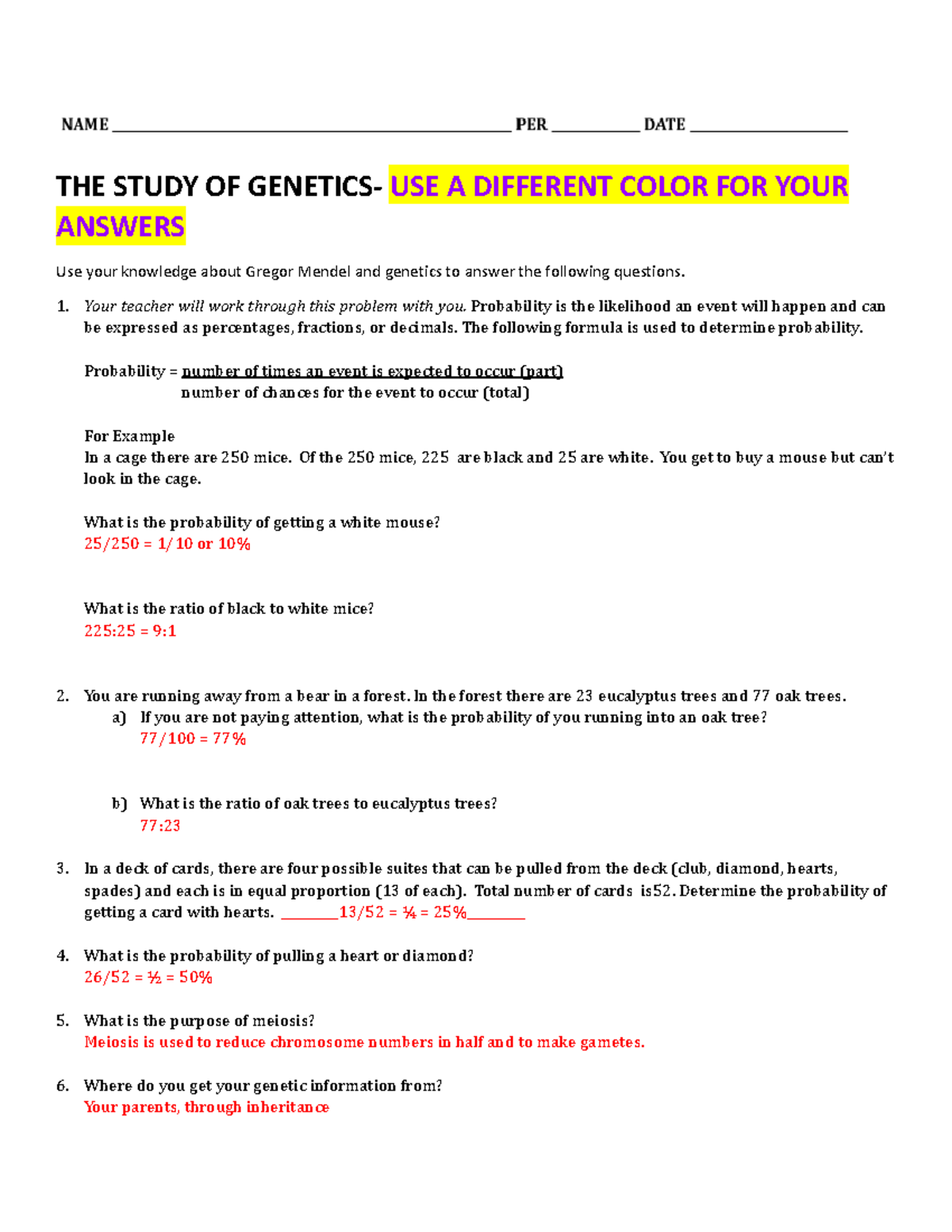 1-3 Study of Genetics Punnett Packet - THE STUDY OF GENETICS- USE A ...