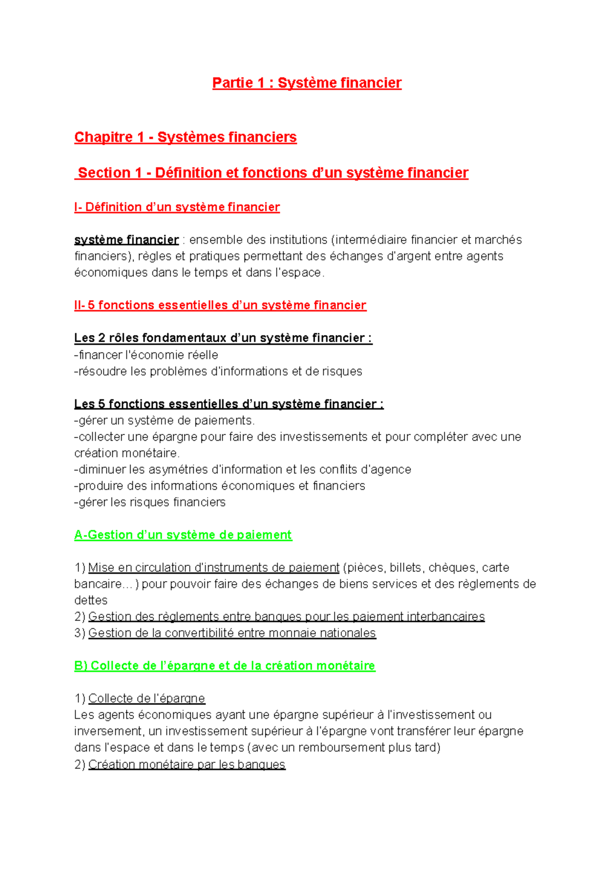 Monnaie finance - Partie 1 : Système financier Chapitre 1 - Systèmes ...