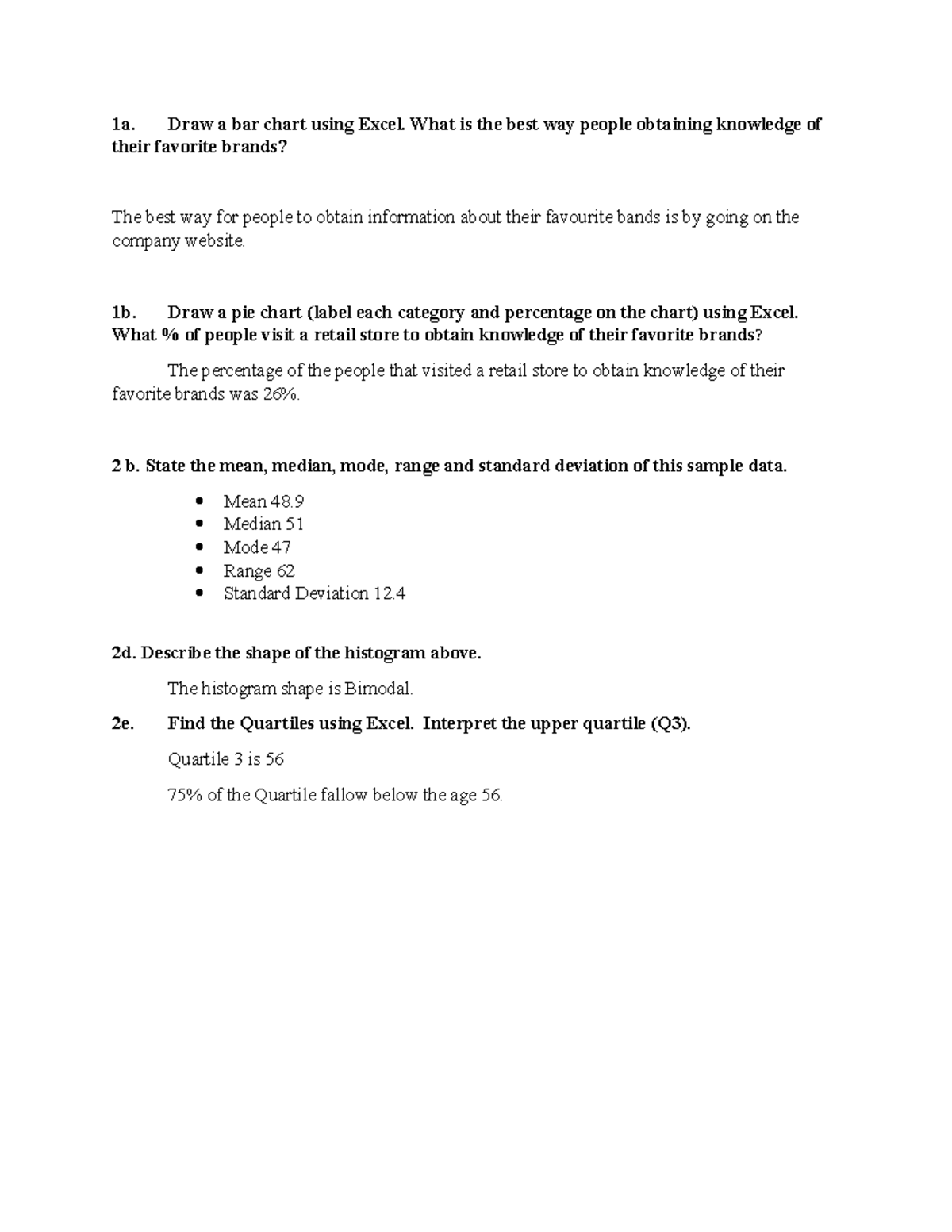 RTSM First Lab Assignment Answer 1a Draw A Bar Chart Using Excel