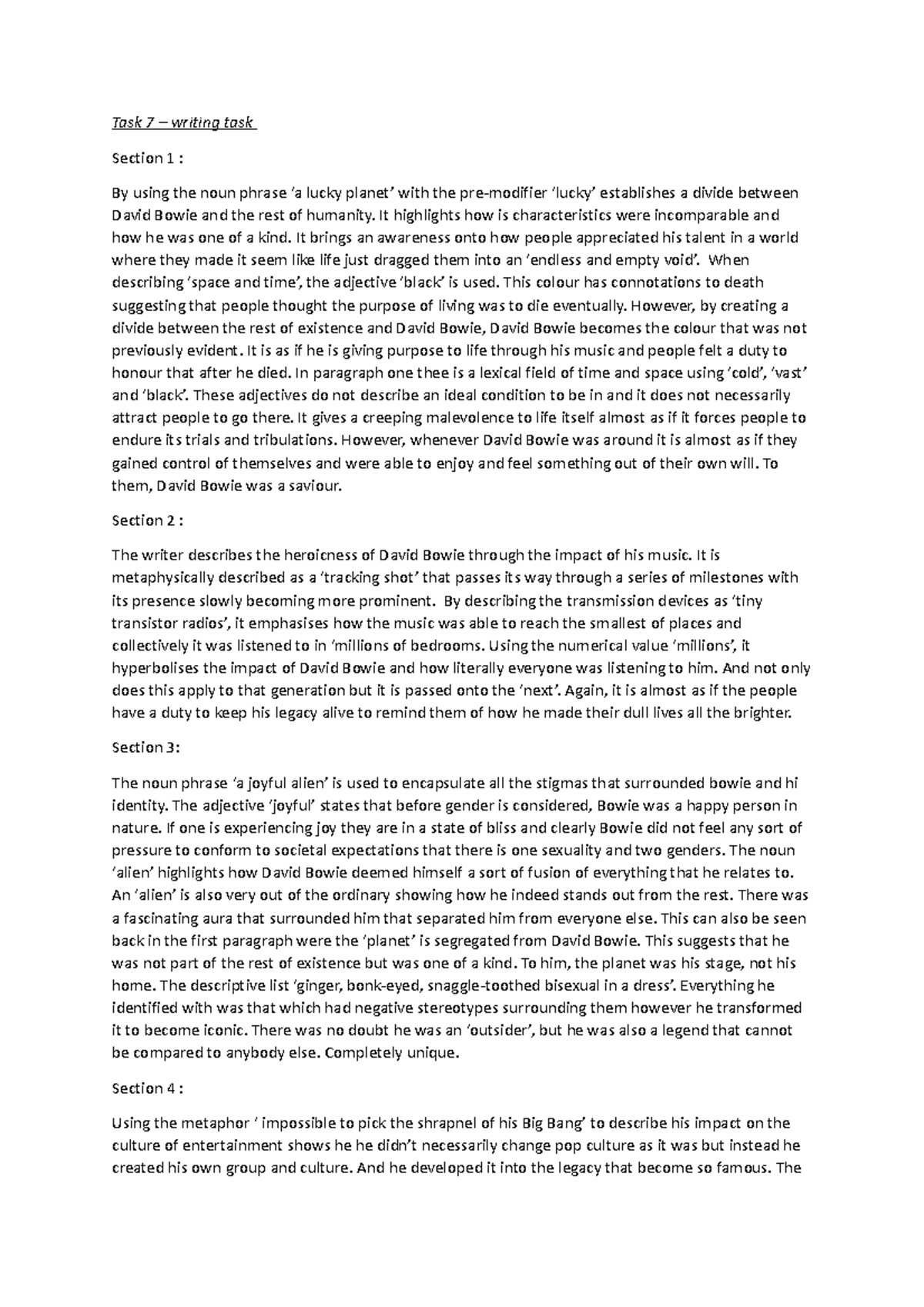 David Bowie - a literary analysis of an a transcription - Task 7 ...