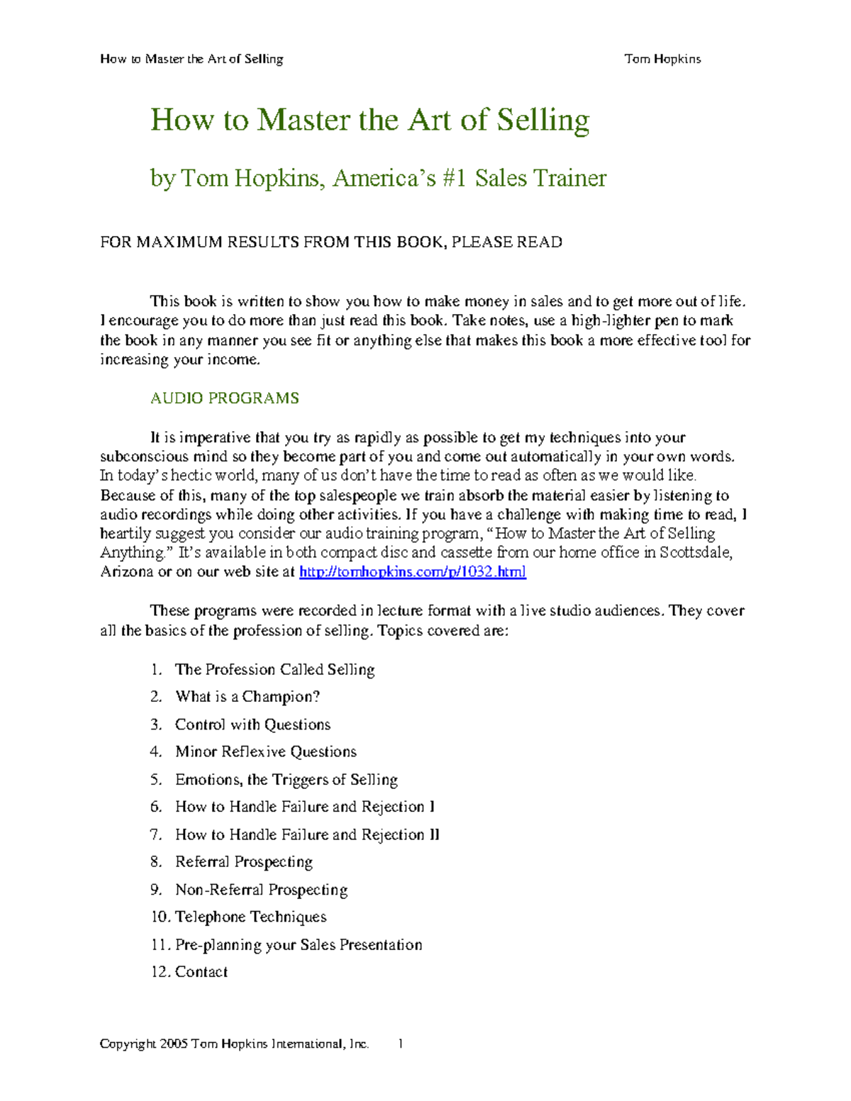 How to master the art of selling tom hopkins - How to Master the Art of ...