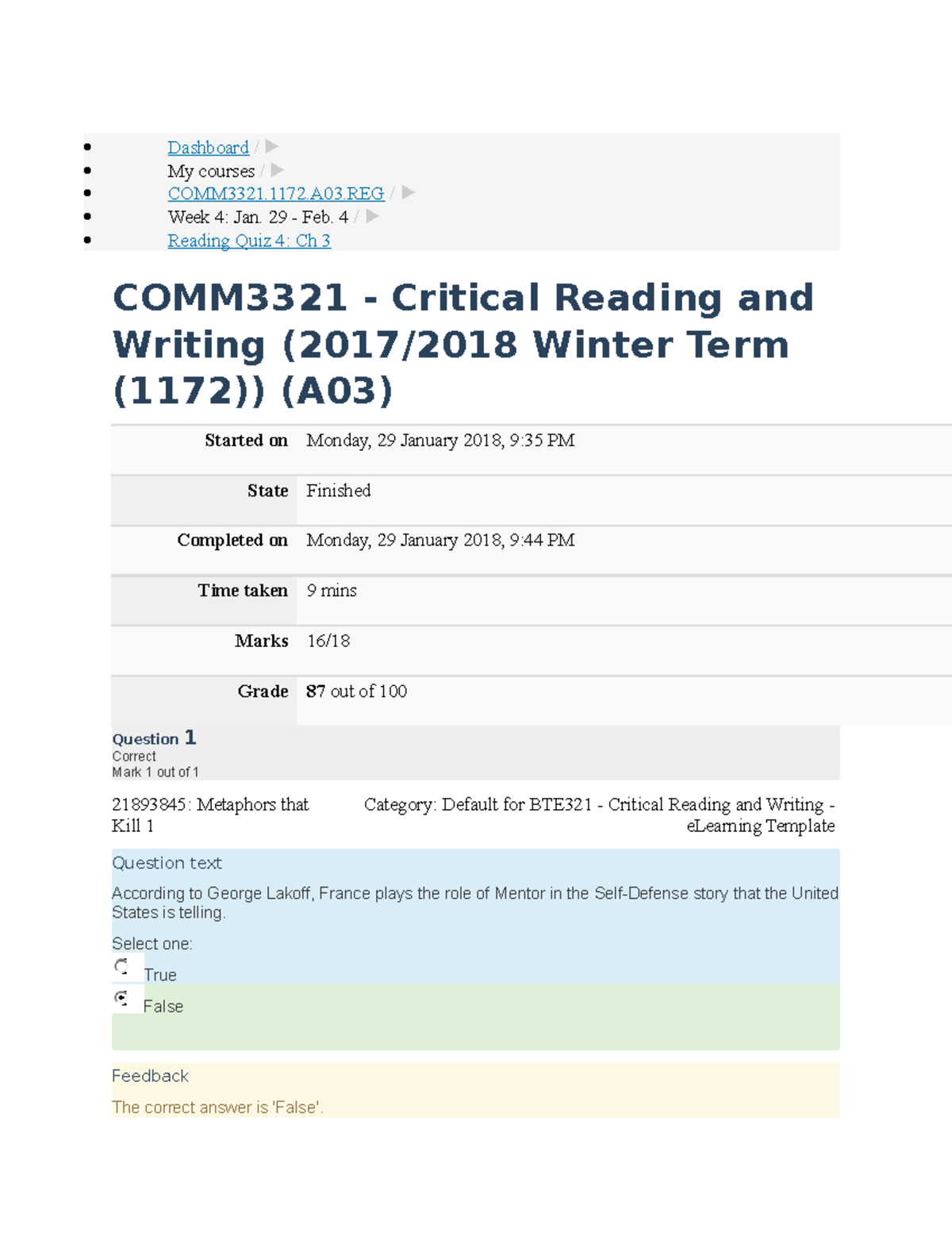 Comm 3321- moodle quizes all chapters with answers - Dashboard / My ...