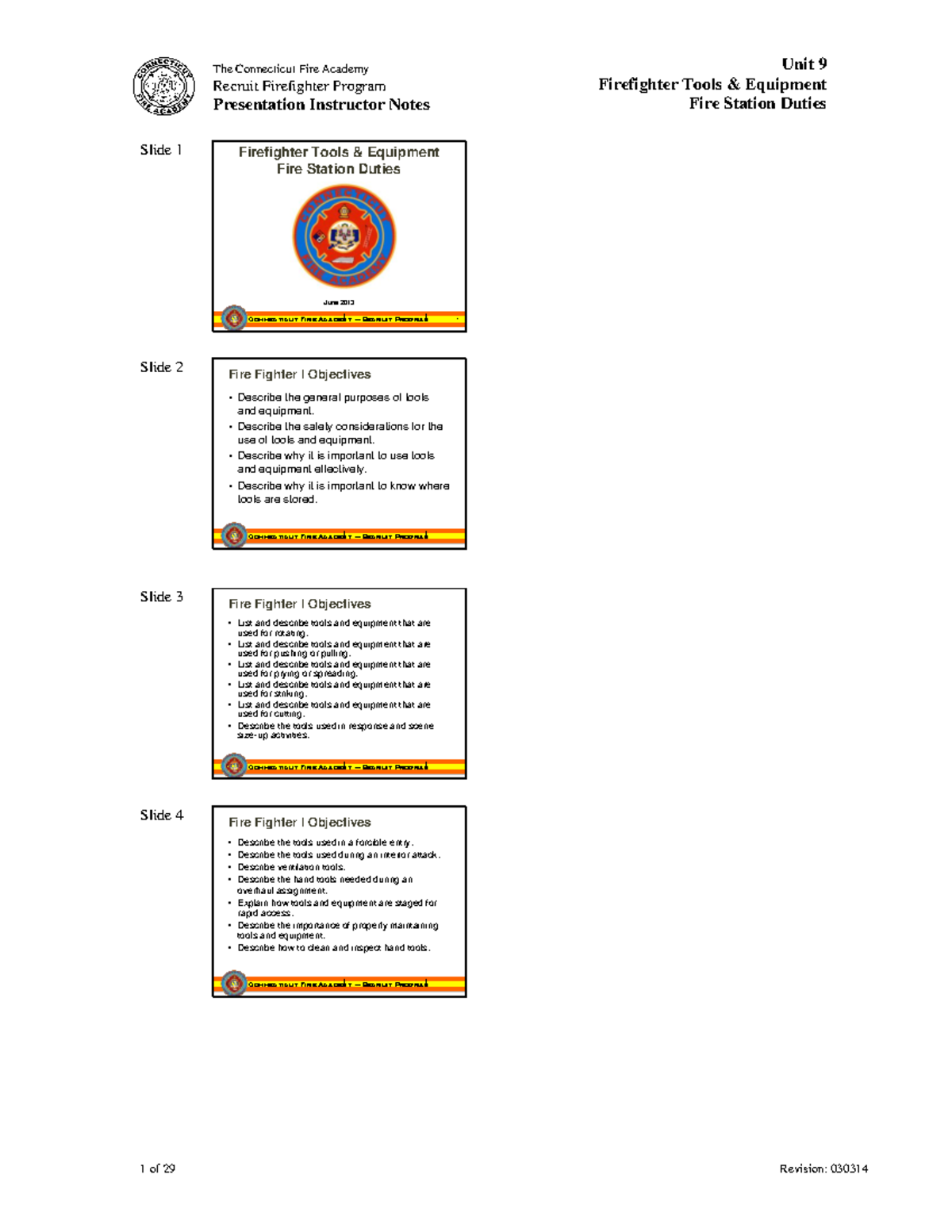 911 Firefighter Tools Equipment Instructors Guide - The Connecticut ...