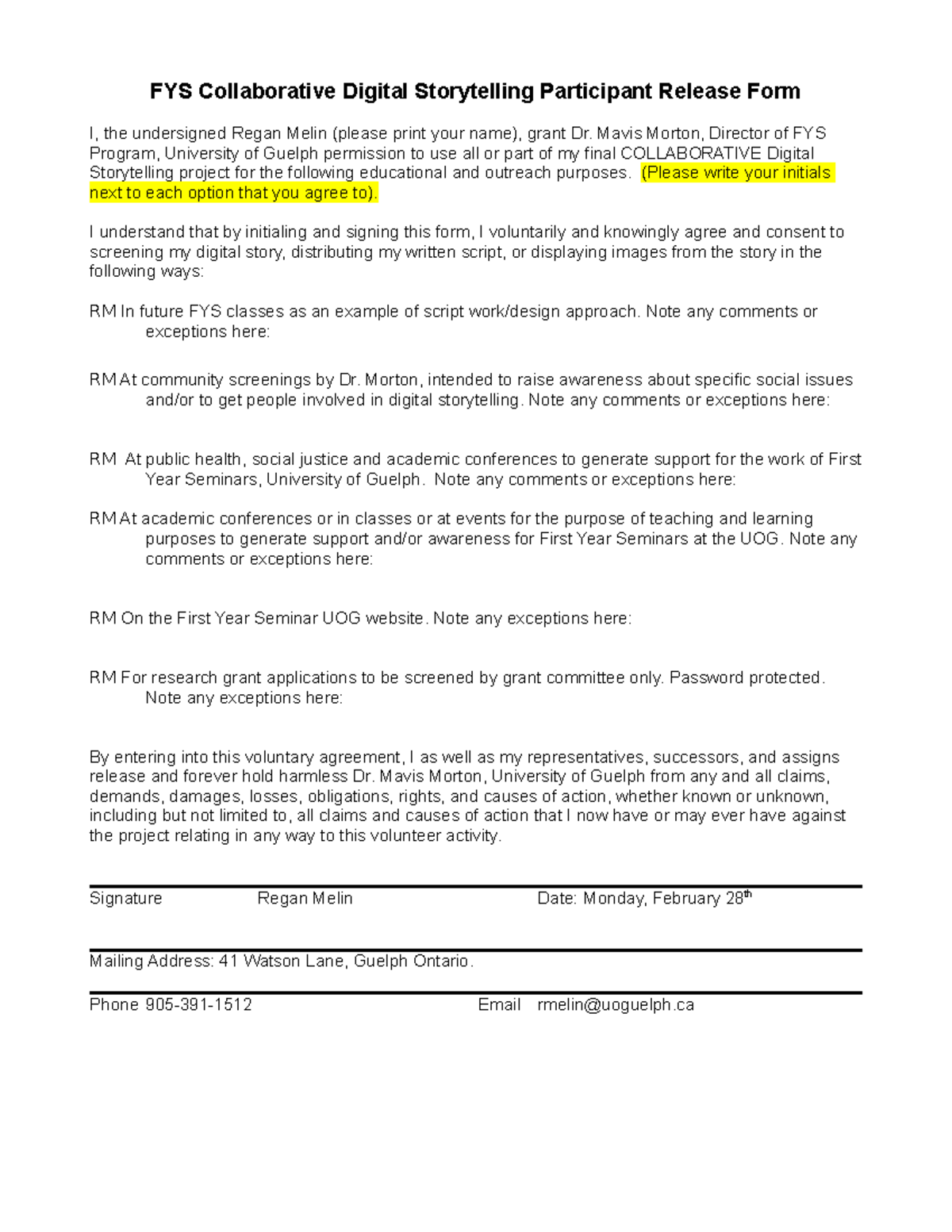 FYS CDS #2 general consent MM - FYS Collaborative Digital Storytelling ...